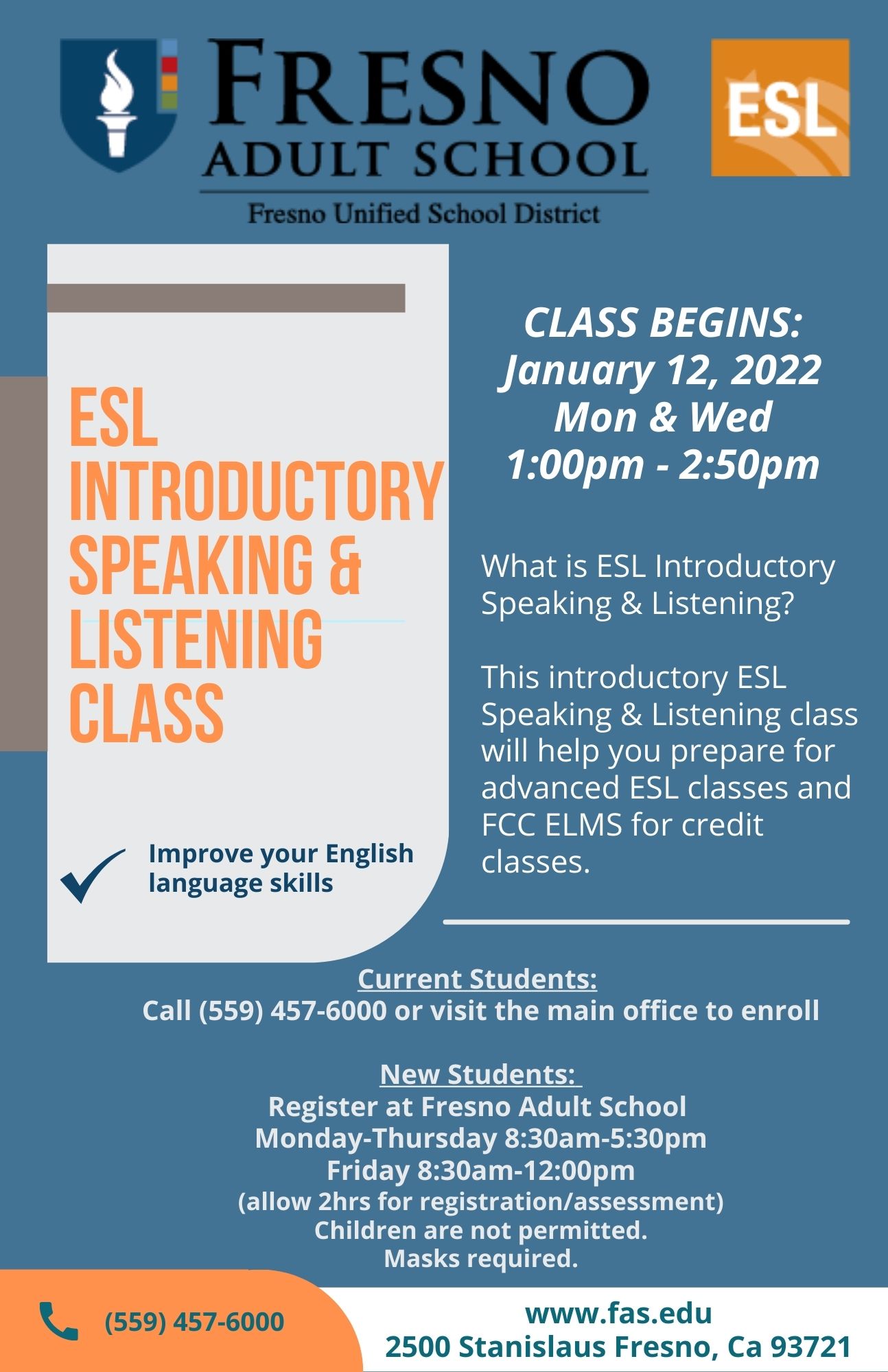 Speaking and Listening Class ESL – Fresno Adult School