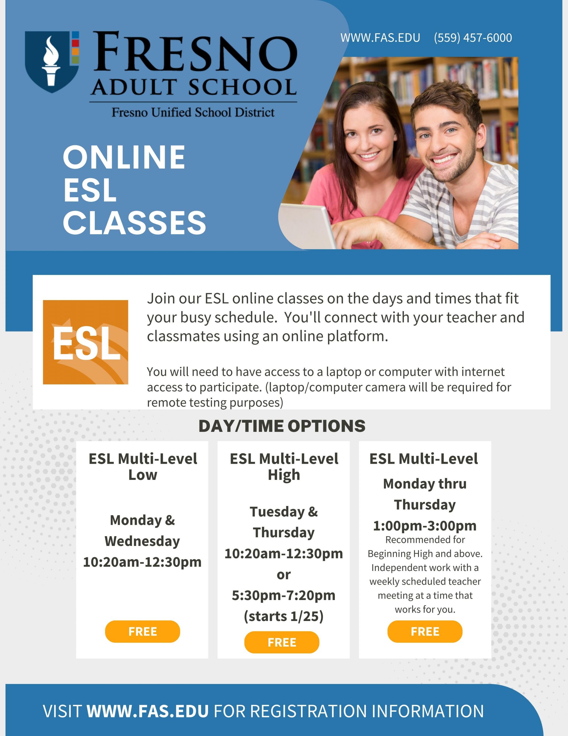 ONLINE ESL CLASSES (ENGLISH) – Fresno Adult School
