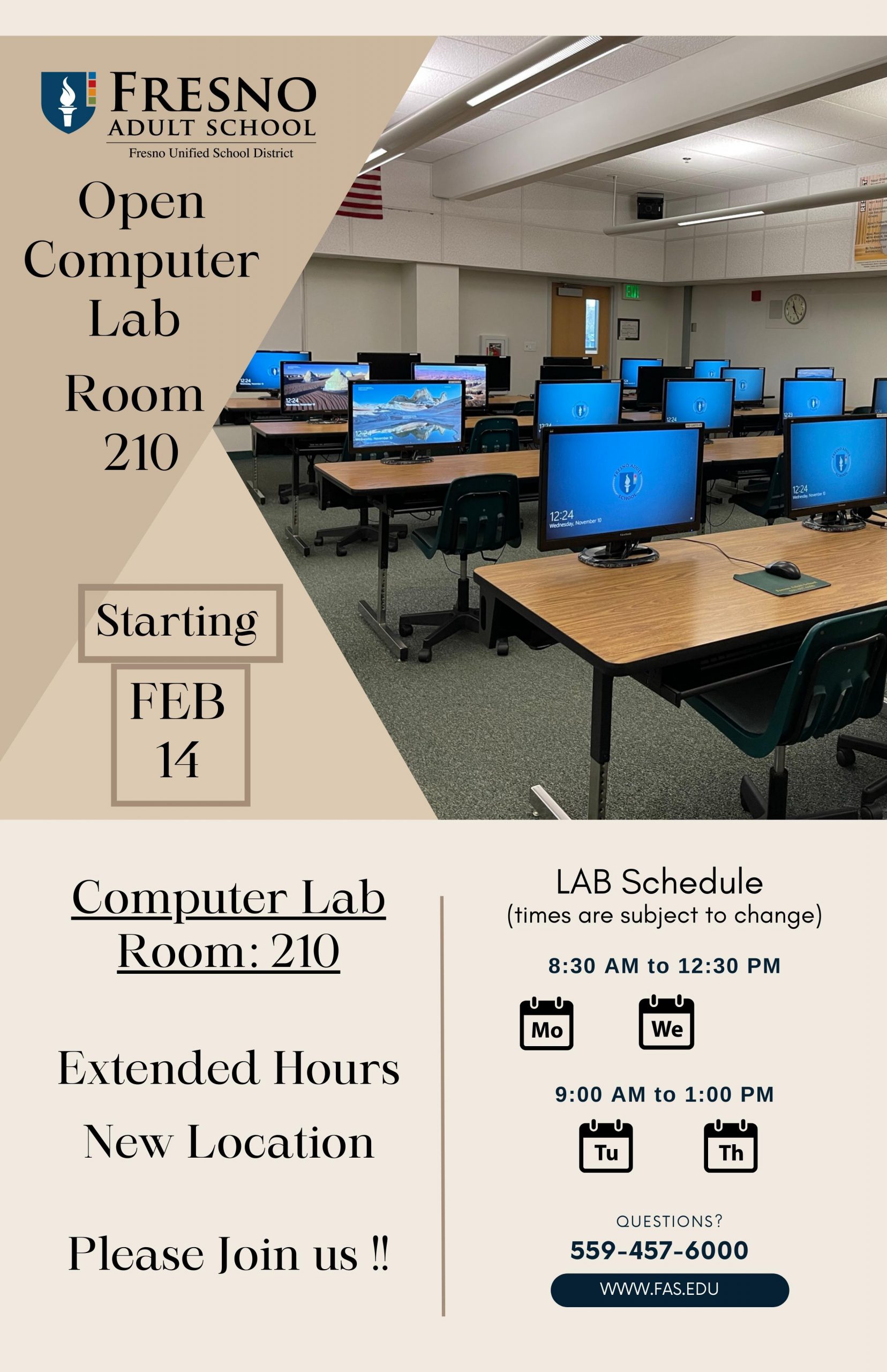Room 210 Computer Lab Flyer – Fresno Adult School